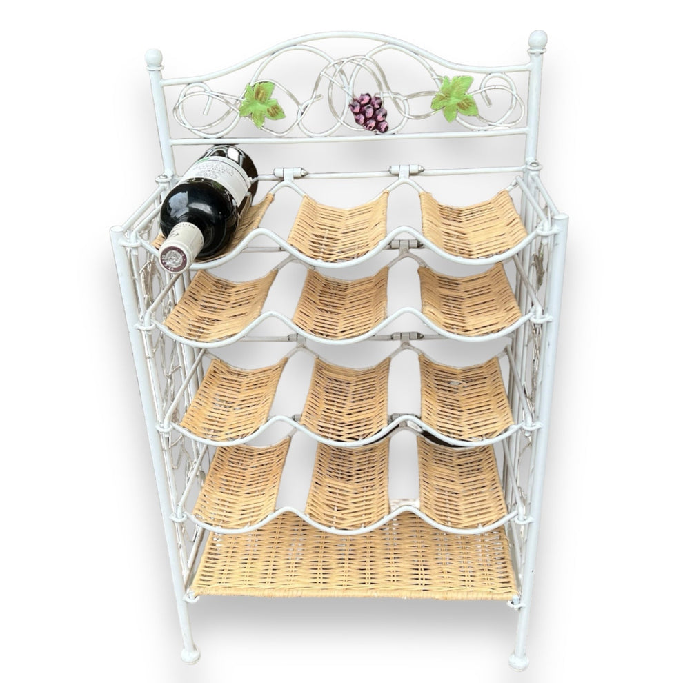 Vintage French 12 Bottle Wine Rack – White Wicker Farmhouse Kitchen Bar ...