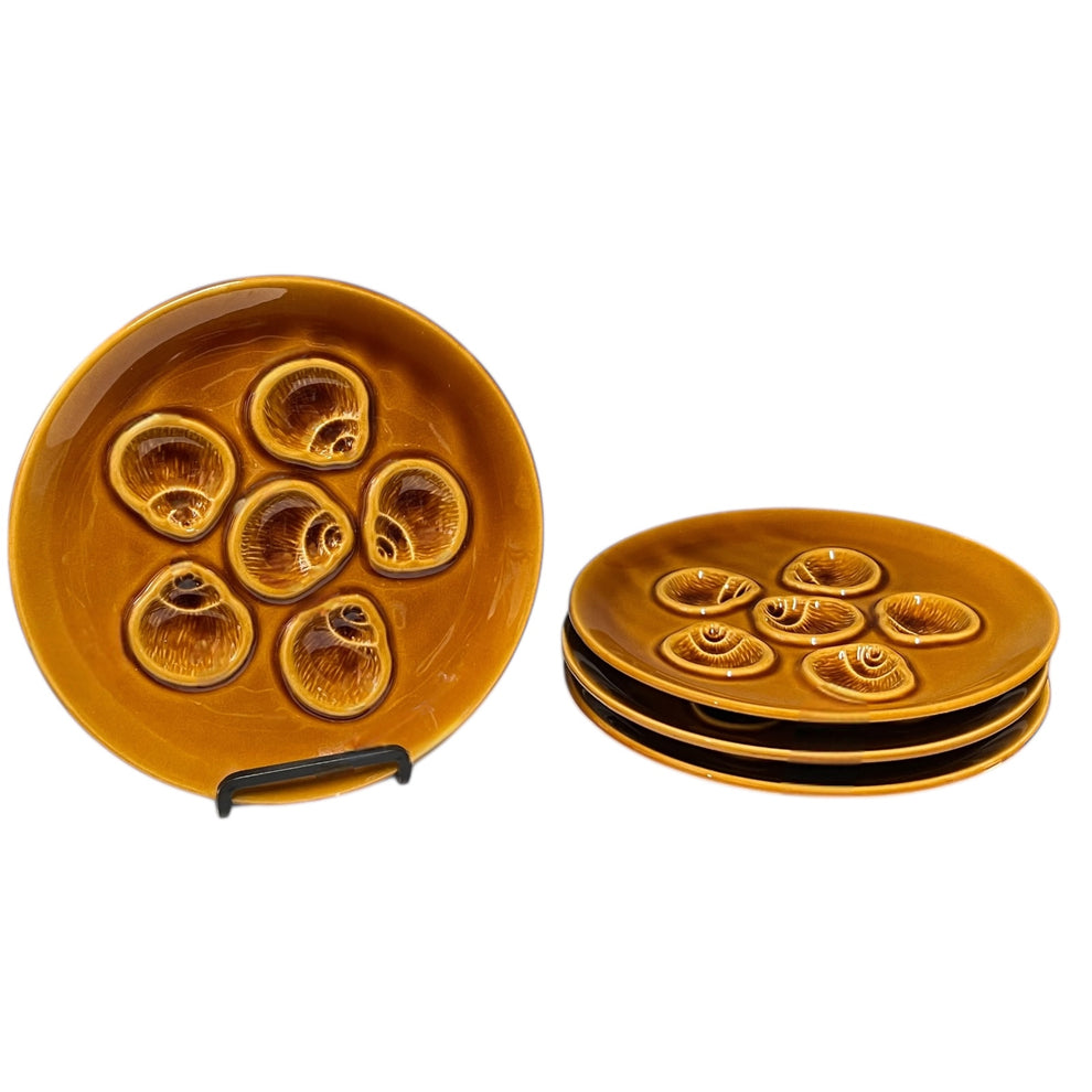 Vintage French Escargot Plates Set of 4 | Brown Ceramic Snail Dishes ...