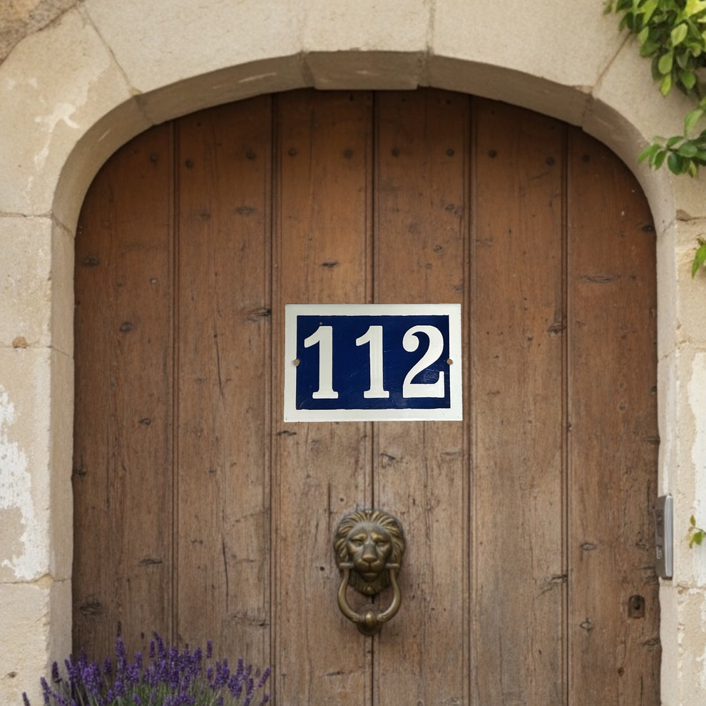 Original French Enamel House Number 112 Sign – Vintage Blue Metal Door ...