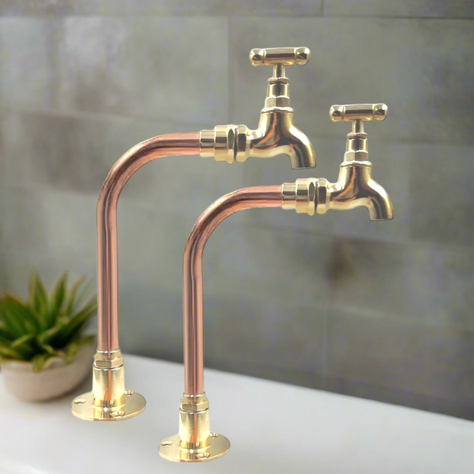 Pair of Rustic Style Brass and Copper Bathroom, Camper Van, Cloakroom ...